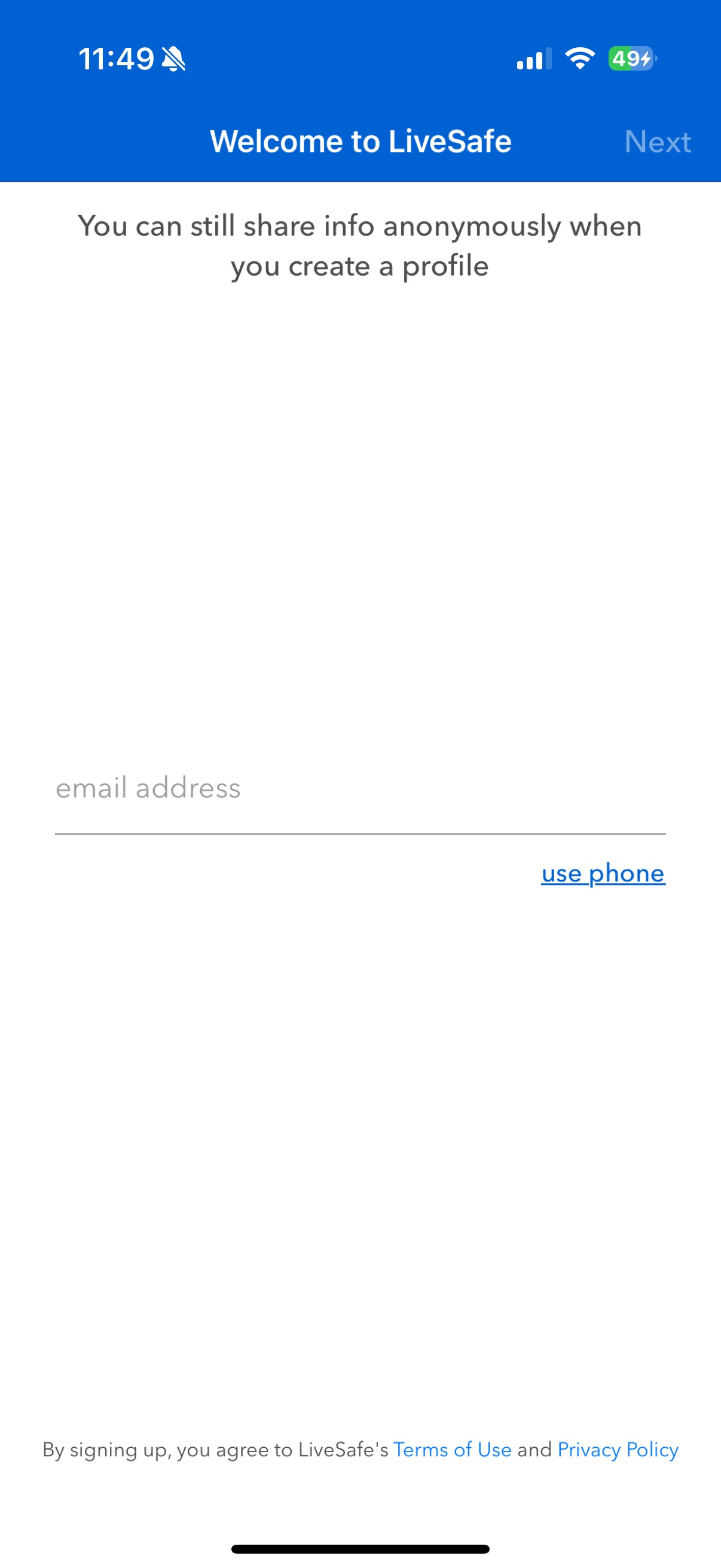 LiveSafe Visitor Login · Customer Self-Service